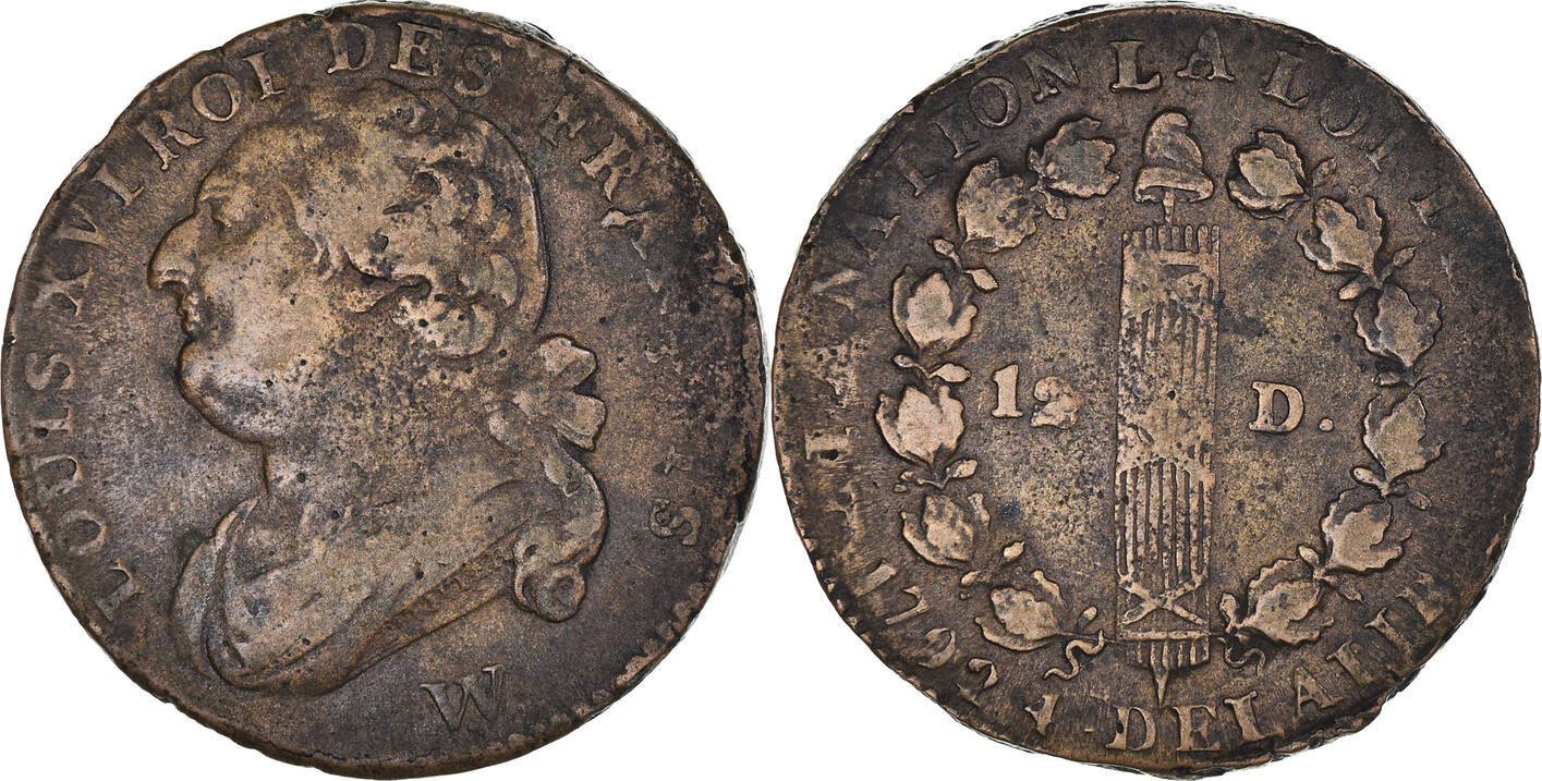 France 1792⸱4 W Coin, 12 deniers françois, Lille VF(30-35) | MA-Shops