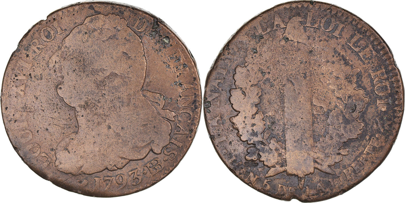 France 1793 - An 5 BB Coin, 2 sols français, Strasbourg VF(30-35) | MA ...