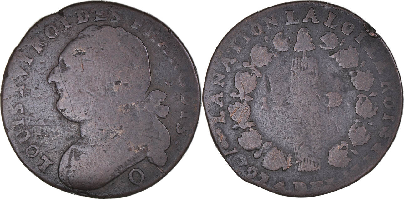 France 1792⸱4 Q Coin, 12 deniers françois, Perpignan VF(20-25) | MA-Shops
