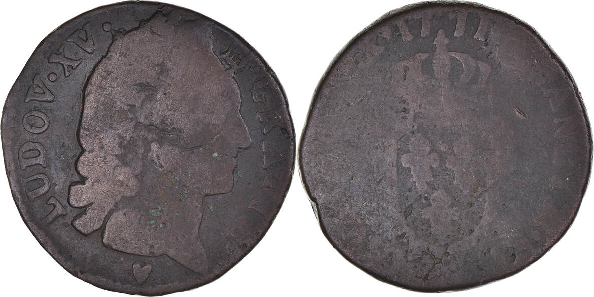 France 1771 Aix Coin, Louis XV, Sol d'Aix, Aix, Copper, KM:542 VG(8-10 ...