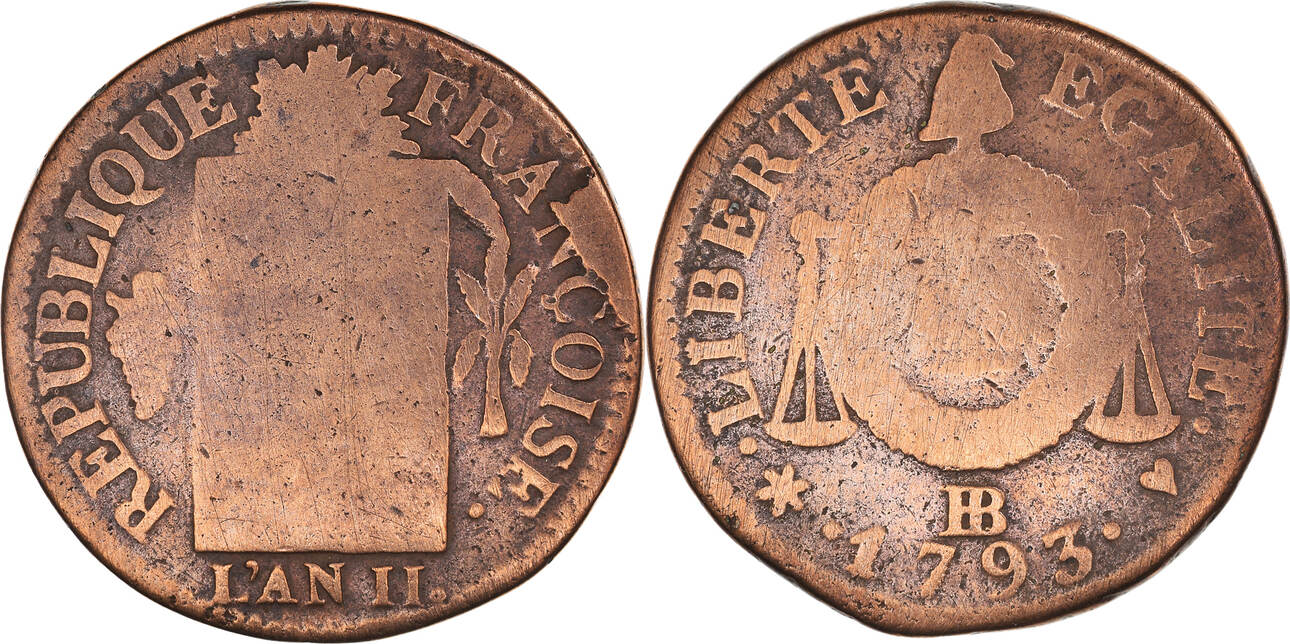 France 1793 - AN II BB Coin, Sol aux balances françoise, Strasbourg VF ...