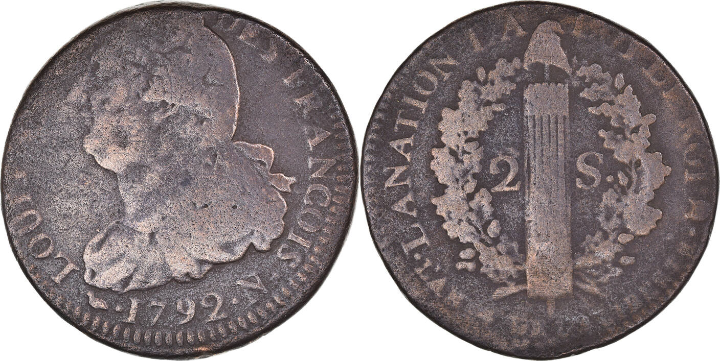 France 1792 / AN 4 N Coin, 2 sols françois, Montpellier VF(20-25) | MA ...