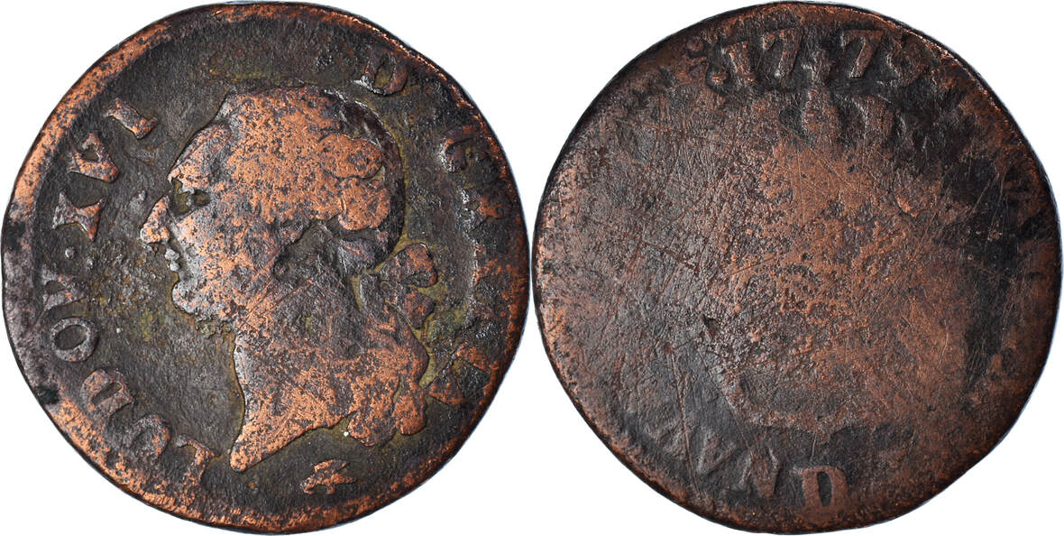 France 1779 D Coin, Louis XVI, Sol ou sou, Lyon, Copper VF(20-25) | MA ...