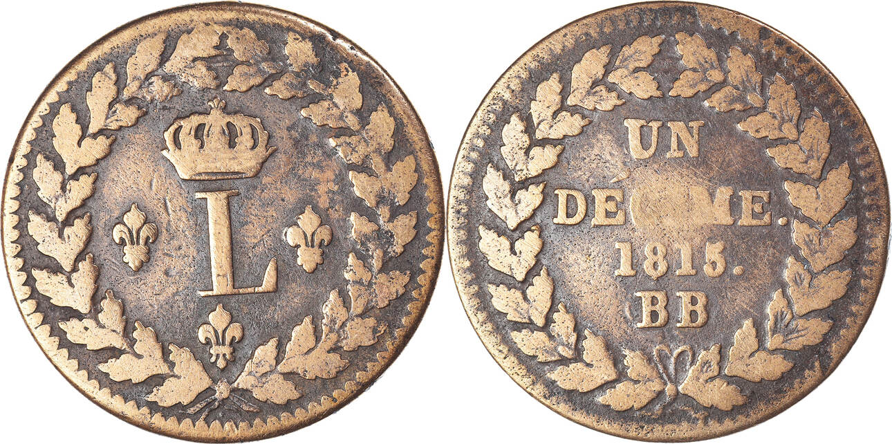 France Decime 1815 Strasbourg Coin, Louis XVIII, Strasbourg, Bronze VF ...