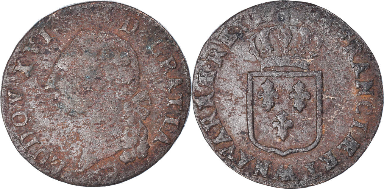 France 1783 AA Coin, Louis XVI, Sol ou sou, Metz, Copper VF(30-35) | MA ...