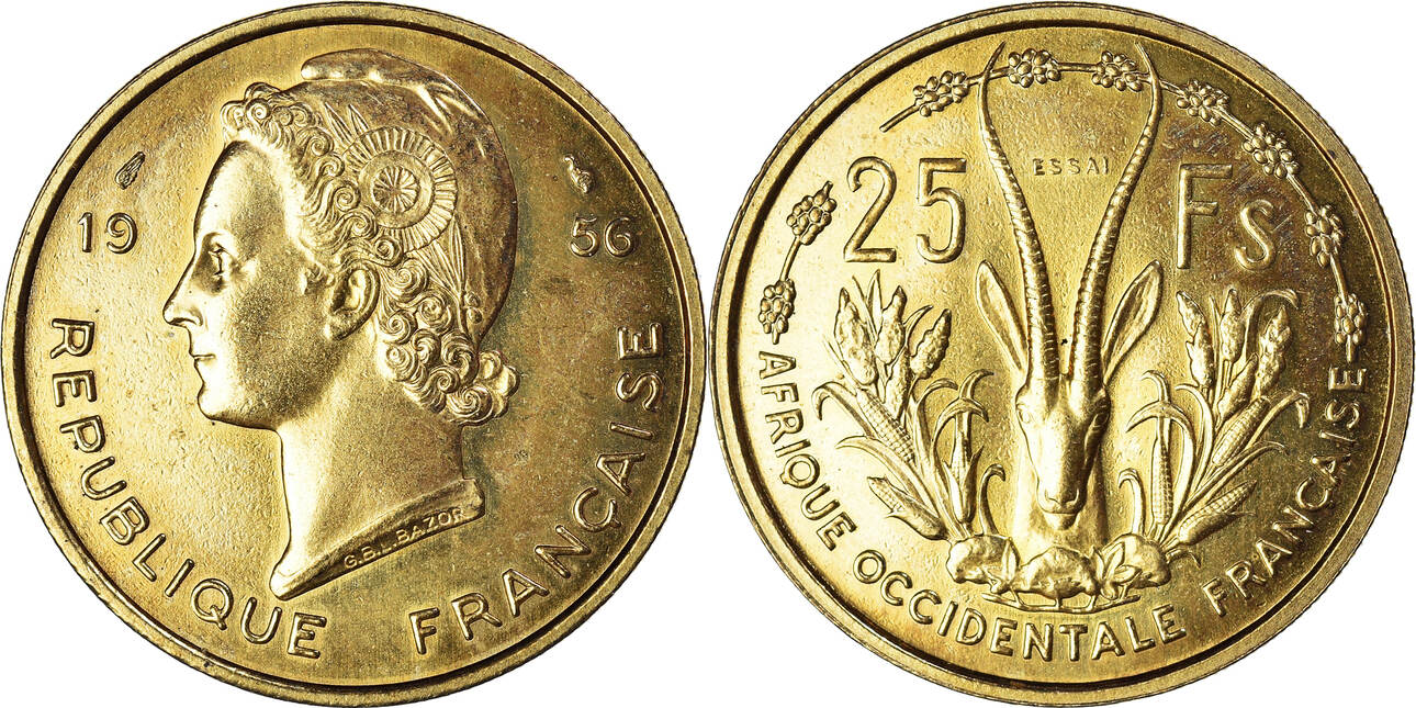 French West Africa 25 Francs 1956 (a) Coin, Paris, ESSAI MS(60-62) | MA ...