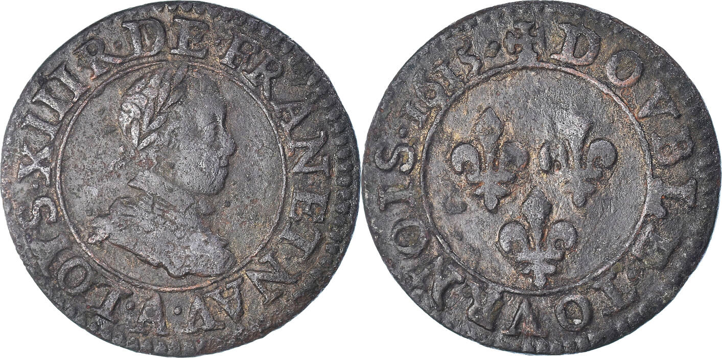 France 1615 A Coin, Louis XIII, Double tournois, buste enfantin EF(40 ...