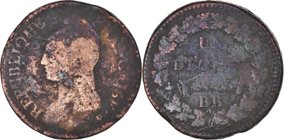 France Decime Coin, Dupré, Strasbourg, Copper VF(20-25) | MA-Shops