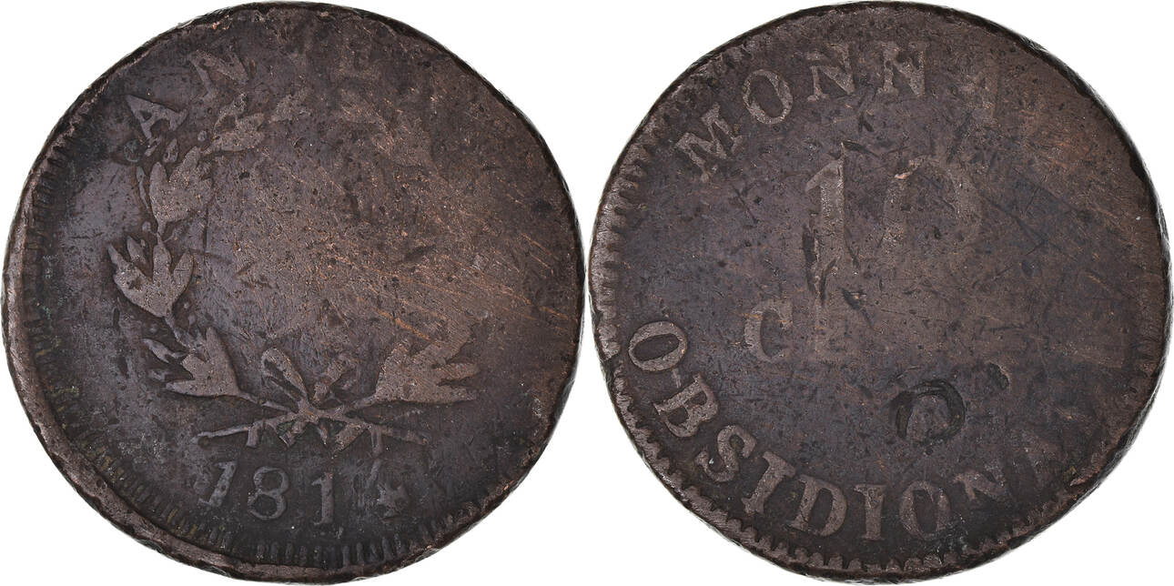 FRENCH STATES 10 Centimes 1814 Anvers Coin, ANTWERP, Anvers, Bronze F ...