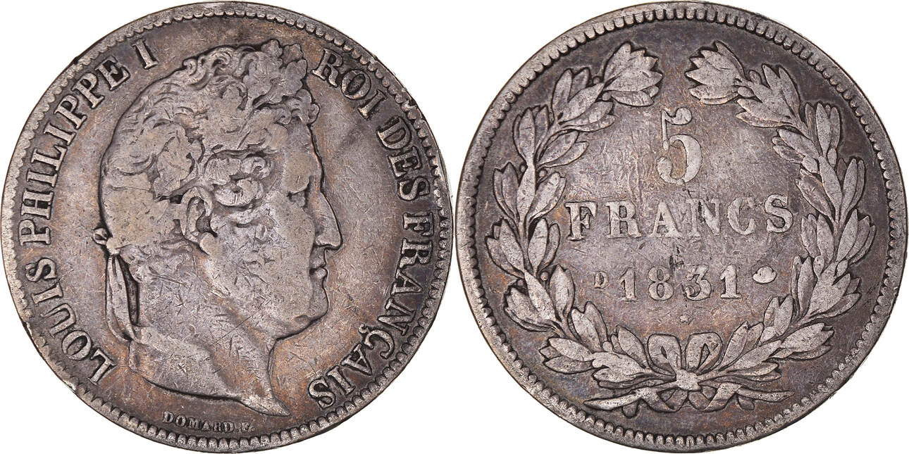 France 5 Francs 1831 D Coin, Louis-Philippe, Lyon, Silver, KM:744.2 VF ...