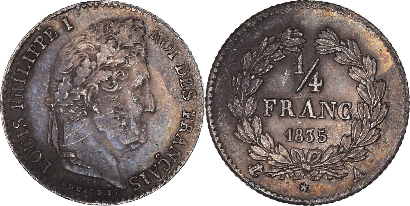 France 1/4 Franc 1835 A Coin, Louis-Philippe, Paris, Silver AU(50-53 ...