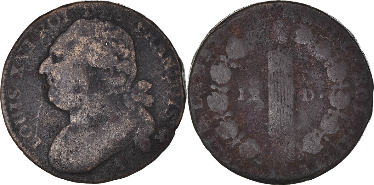 France 12 Deniers Uncertain date Paris Coin, Paris, Copper, Gadoury:15 ...