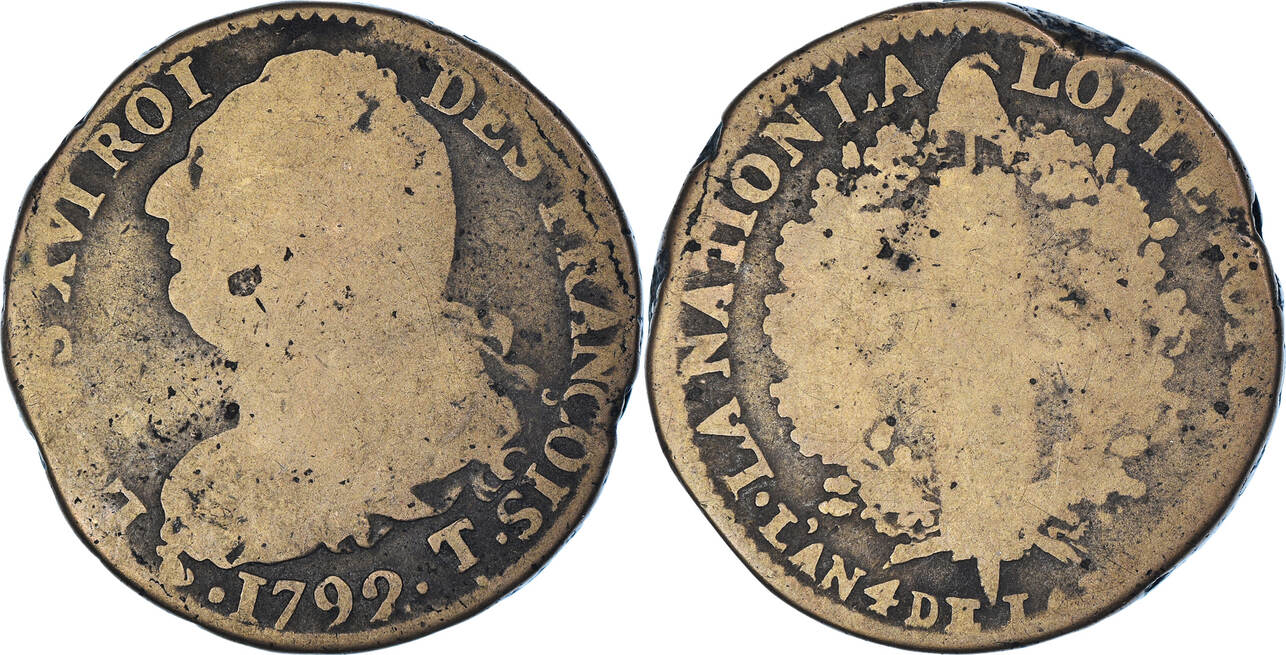 France 1762 / AN 4 T Coin, Louis XVI, 2 sols françois, Saumur F(12-15 ...