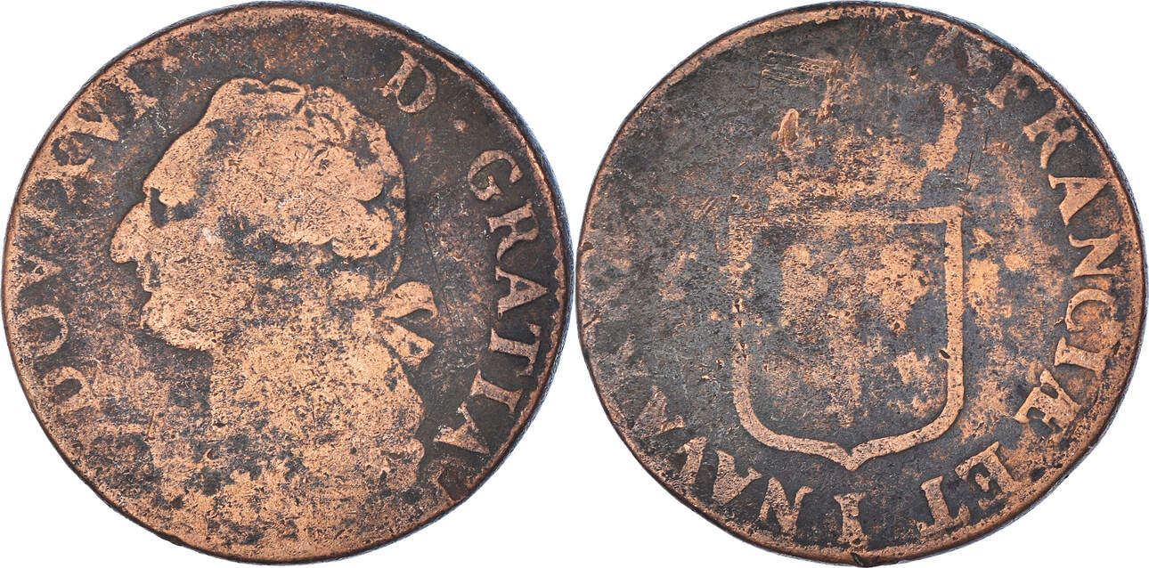 France 1787 I Coin, Louis XVI, Sol ou sou, Limoges, Copper VF(20-25 ...