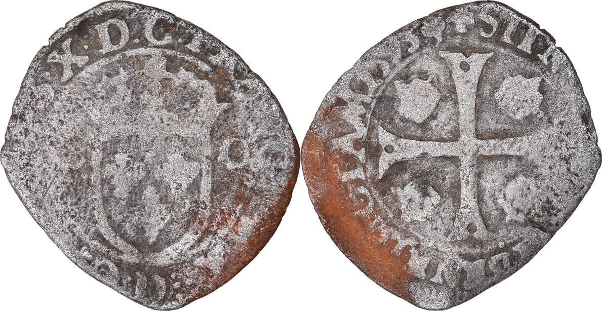 France Douzain 1593 Lyon Coin, Charles X, Lyon, Billon, Duplessy:1180 ...