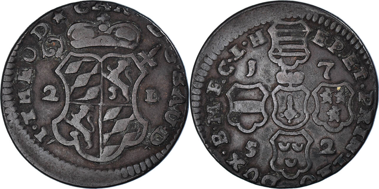 2 Liards 1752 Liege Coin, John Theodore, Liege, Frappe décentrée EF(40 ...