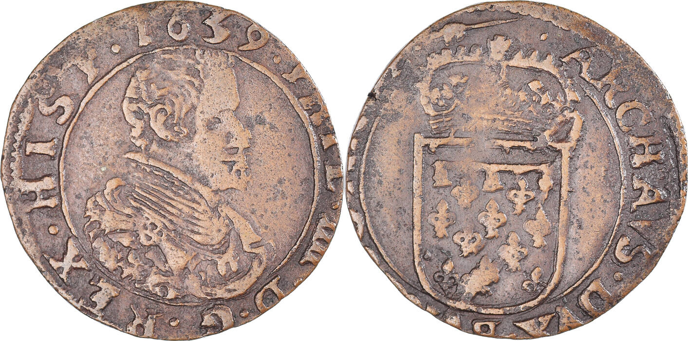 Spanish Netherlands Liard 1639 Arras Coin, Artois, Philippe IV, Arras ...
