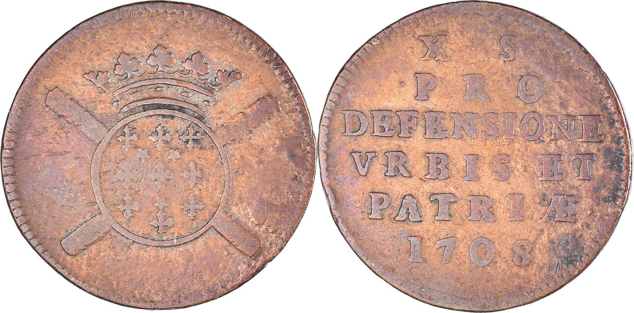 France 10 Sols 1708 Coin, Ville de Lille, siège de la ville VF(30-35 ...