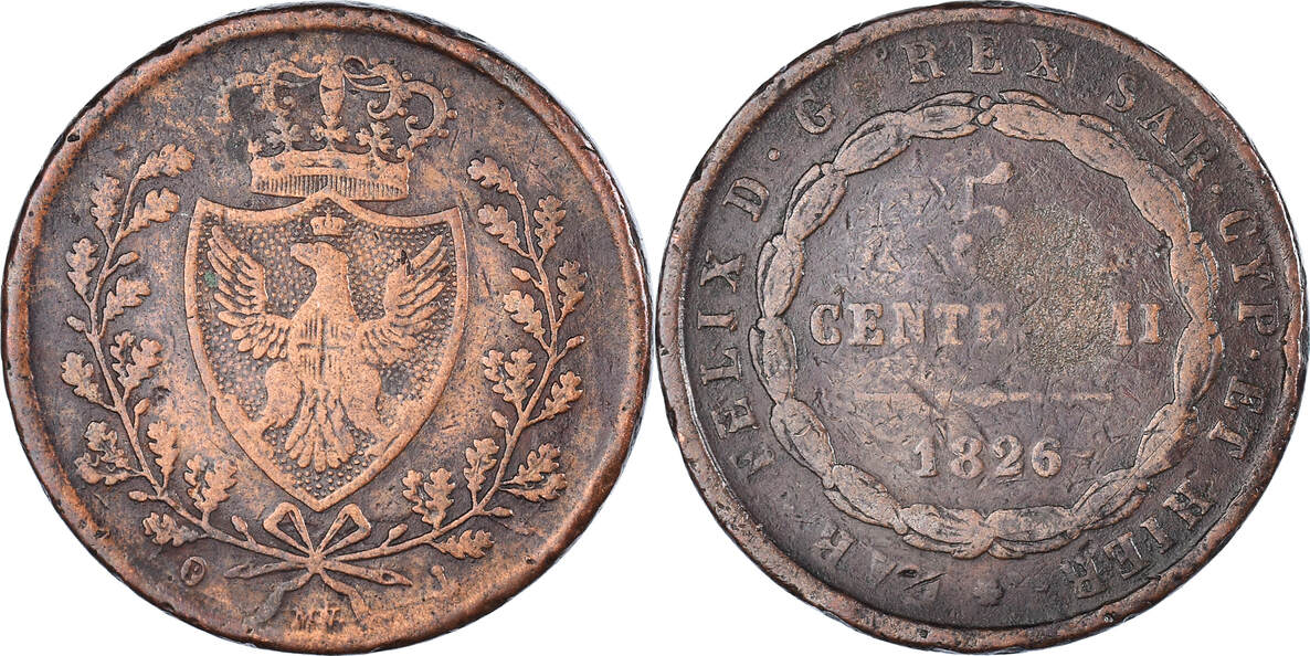 ITALIAN STATES 5 Centesimi 1826 Genoa Coin, SARDINIA, Carlo Felice ...