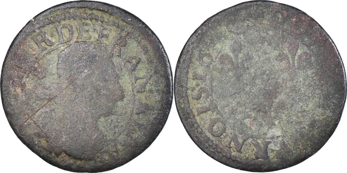 France Double Tournois 1640 Coin, Louis XIII, Copper VF(20-25) | MA-Shops