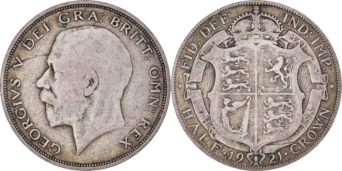 Great Britain 1/2 Crown 1921 Coin, George V, Silver, KM:818.1a VF(30-35 ...