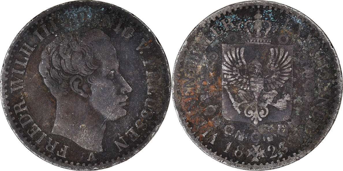 German States 1/6 Thaler 1823 A Coin, PRUSSIA, Friedrich Wilhelm III ...