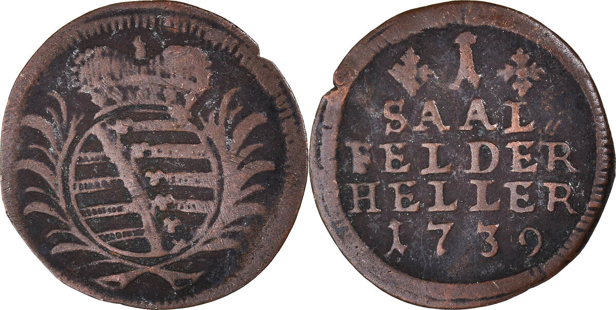 German States Heller 1739 Saalfeld Coin, SAXE-COBURG-SAALFELD ...