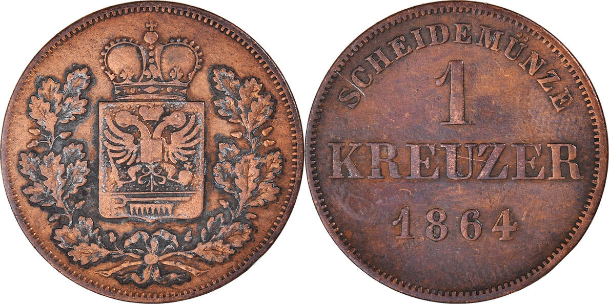 German States Kreuzer 1864 Coin, SCHWARZBURG-RUDOLSTADT, Friedrich G EF ...