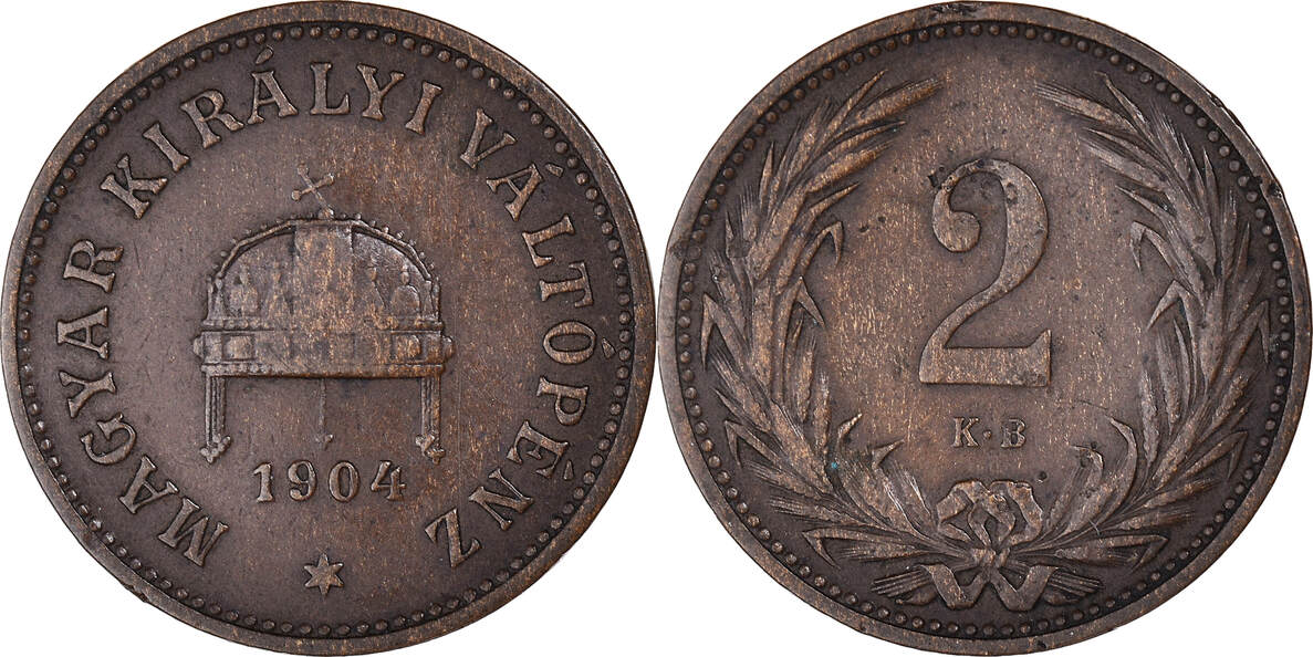 Hungary 2 Filler 1904 KB Coin, Franz Joseph I, Kormoczbanya, Bronze VF ...