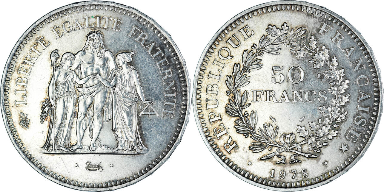 France 50 Francs 1978 Paris Coin, Hercule, Paris, Silver, KM:941.1 AU ...
