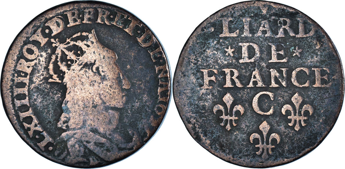 France Liard 1657 C Coin, Louis XIV, Caen, Copper, KM:192.4 VF(20-25 ...