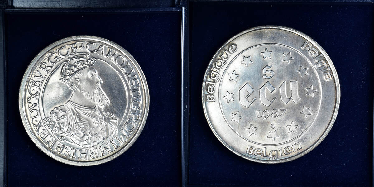 Belgium 5 Ecu 1987 Brussels Coin, Brussels, Silver, KM:166 MS(63) | MA ...
