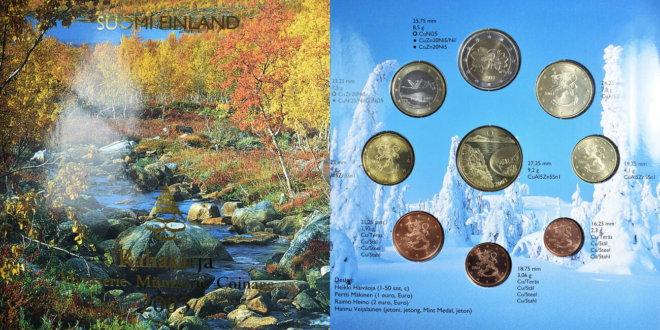 1 Cent to 2 Euro 2003 Mint of Finland euro set - gold panning, Mint of ...