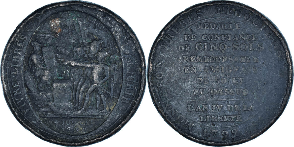 France 5 Sols 1792 Birmingham Coin, Monneron, Birmingham, Bronze, KM ...