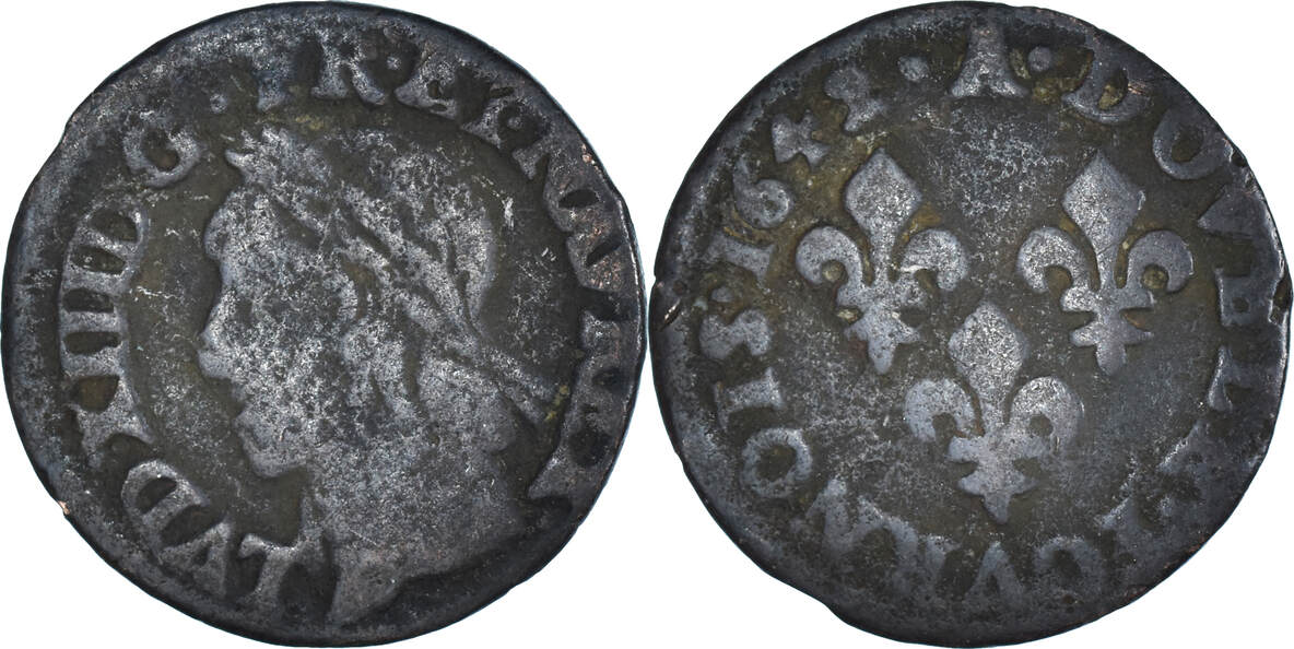 France Double Tournois 1642 A Coin, Louis XIII, Paris, Copper VF(20-25 ...