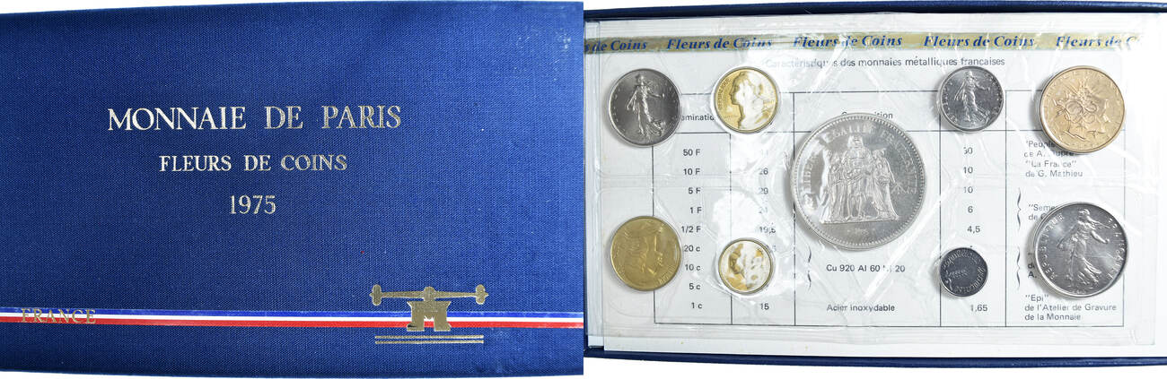 France Coffret 1 c. à 50 frs. 1975 Monnaie de Paris Coin, Monnaie de ...