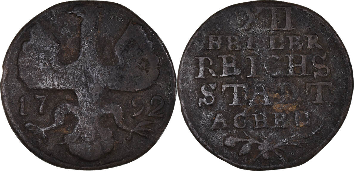 German States 12 Heller 1792 Aachen Coin, AACHEN, Aachen, Copper, KM:51 ...