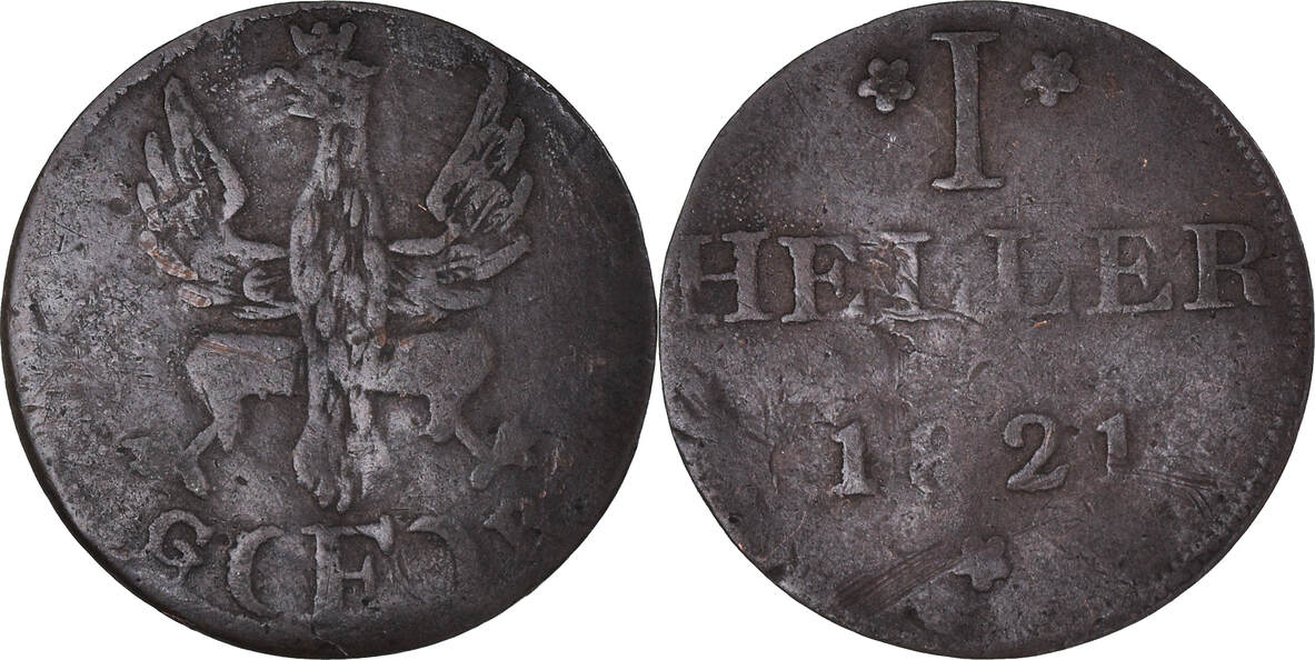 German States Heller 1821 F Coin, FRANKFURT AM MAIN, Frankfurt VF(30-35 ...