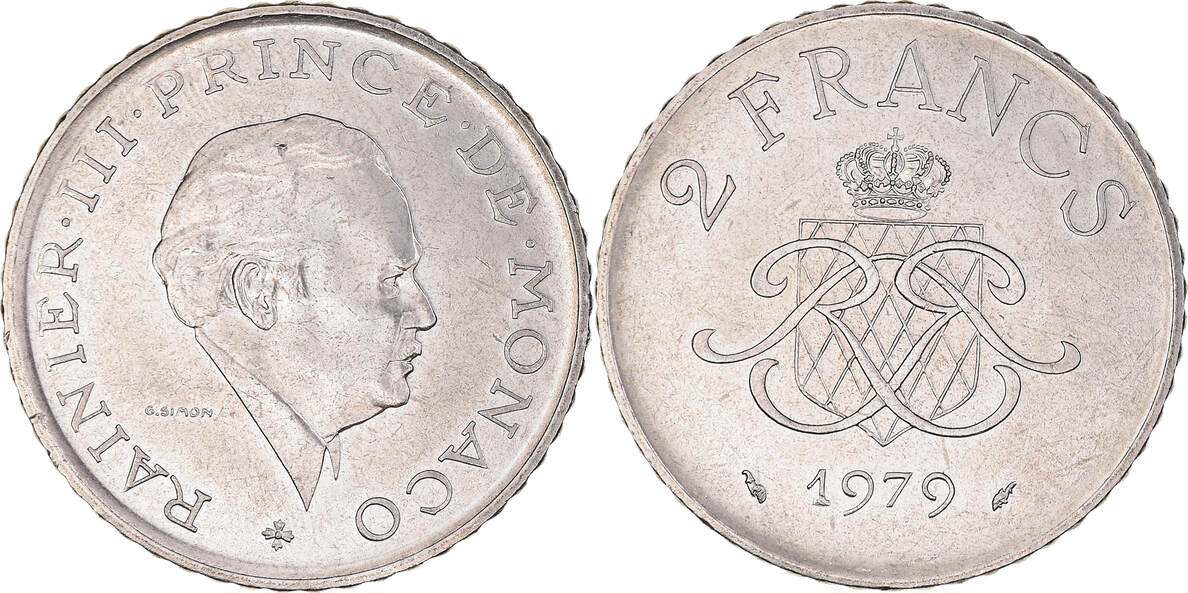 Monaco 2 Francs 1979 Coin, Rainier III, Nickel, KM:157, Gadoury:MC MS ...