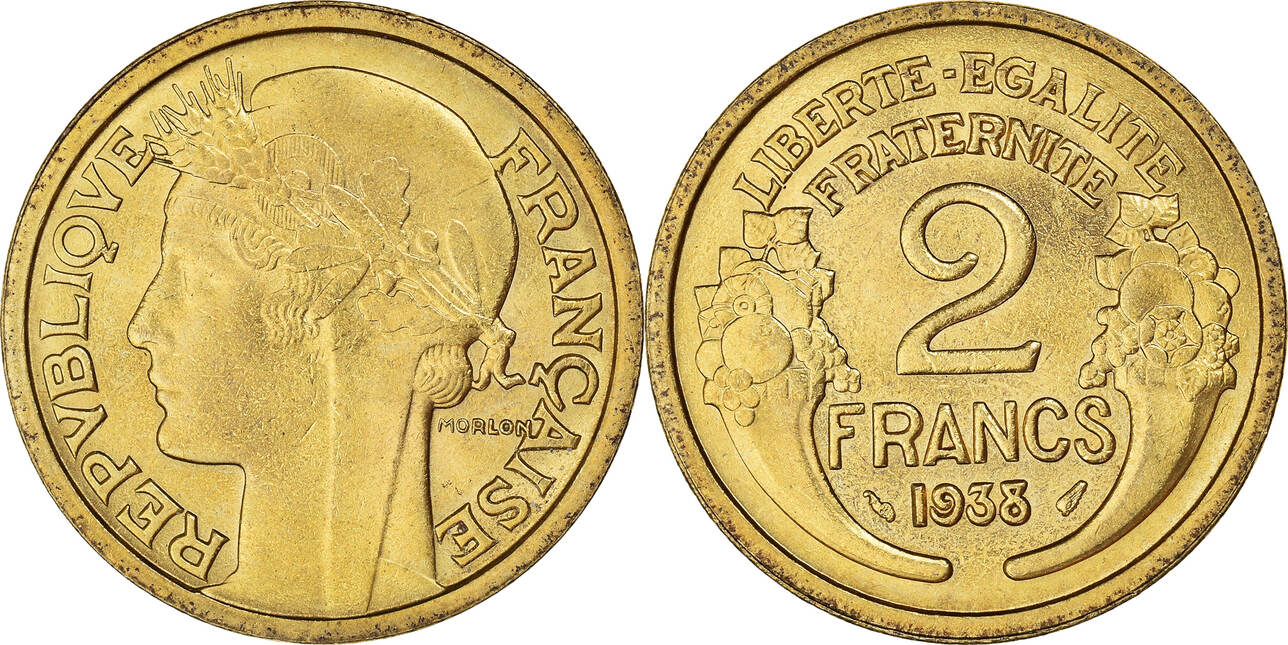 France 2 Francs 1938 Paris Coin, Morlon, Paris, Aluminum-Bronze, KM:886 ...