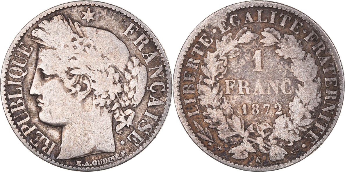 France Franc 1872 K Coin, Cérès, Bordeaux, Silver, KM:822.2 VF(30-35 ...