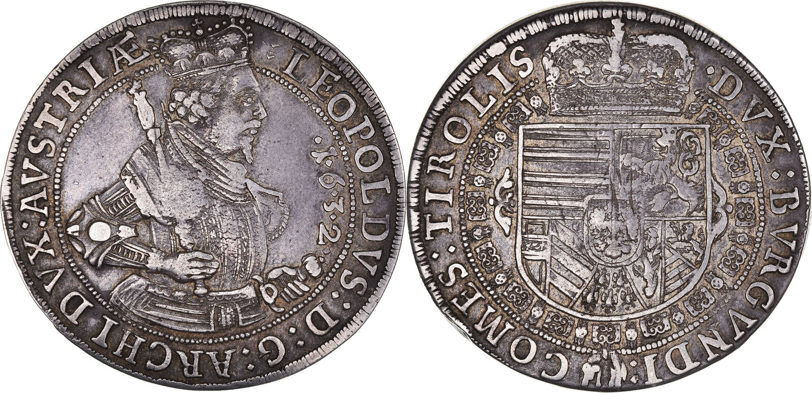 Austria Thaler 1632 Hall Coin, Leopold V, posthumous, Hall, Silver AU ...