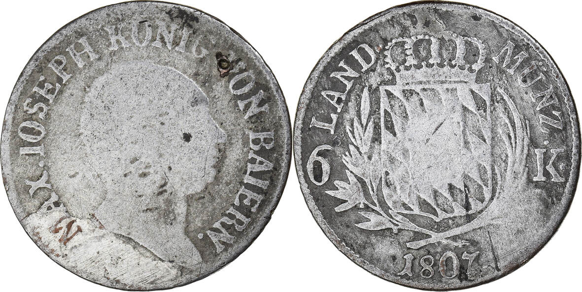 German States 6 Kreuzer 1807 Munich Coin, BAVARIA, Maximilian IV, Josef ...