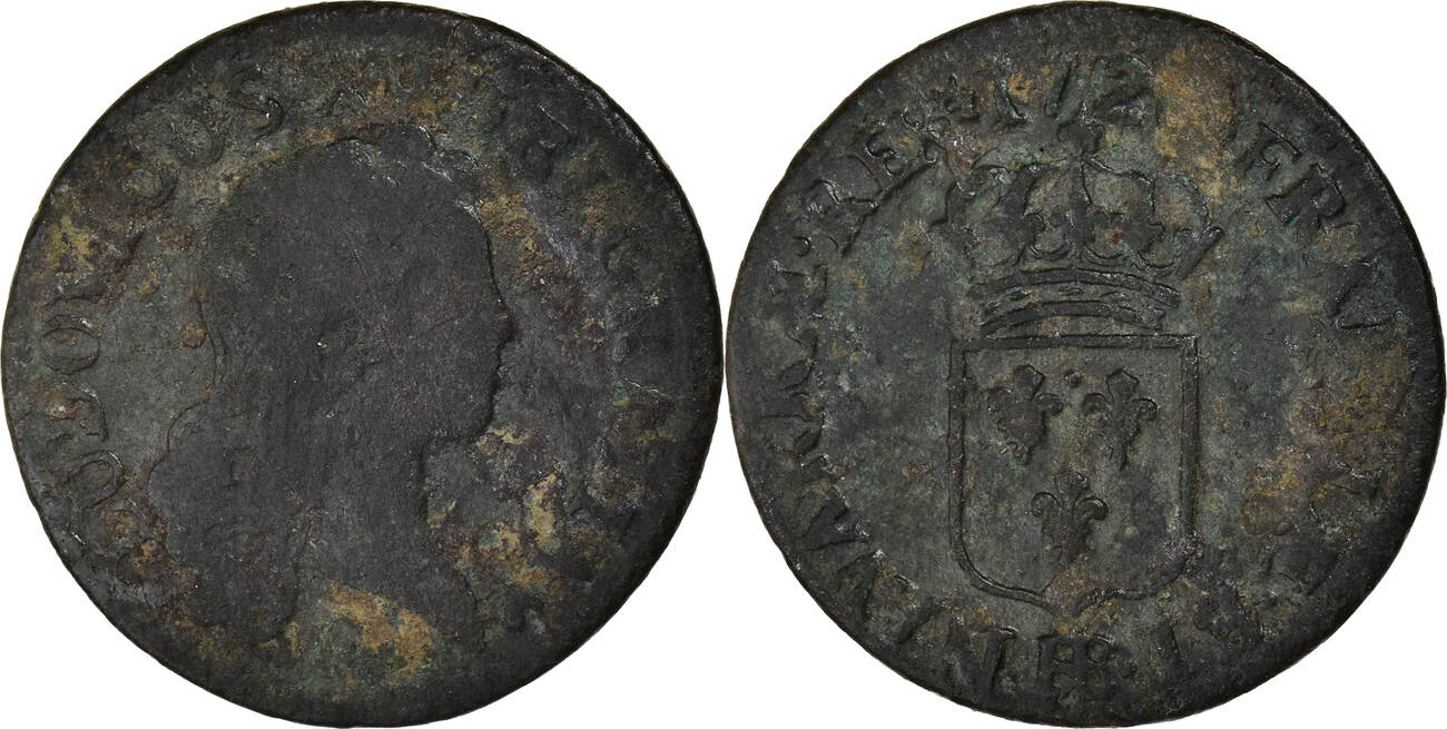 France Liard 1720 BB Coin, Louis XV, Strasbourg, Copper, KM:450.3 VF(20 ...