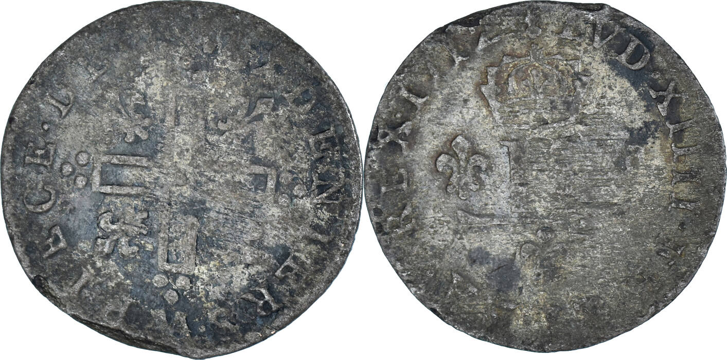 France XV Deniers (pièce de) 1712 AA Coin, Louis XIV, Metz, Billon VF ...