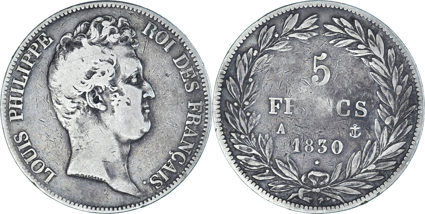 France 5 Francs 1830 A Coin, Louis-Philippe, Paris, Silver VF(30-35) | MA-Shops