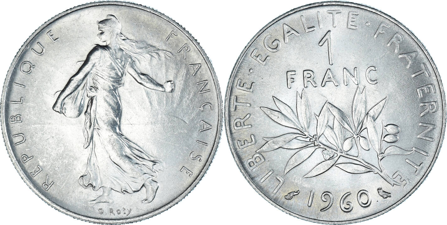 France Franc 1960 Paris Coin, Semeuse, Paris, Nickel, KM:925.1 MS(65-70 ...