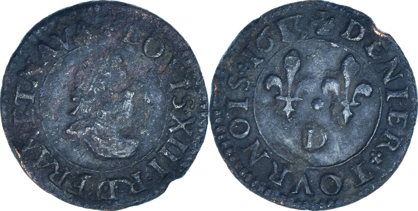 France Denier Tournois 1613 Lyon Coin, Louis XIII, Lyon, Copper VF(20 ...