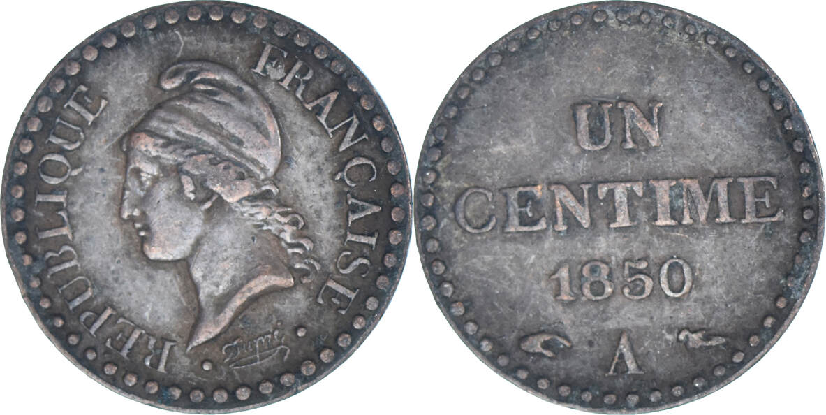 France Centime 1850 A Coin, Dupré, Paris, Bronze, KM:754 EF(40-45) | MA ...