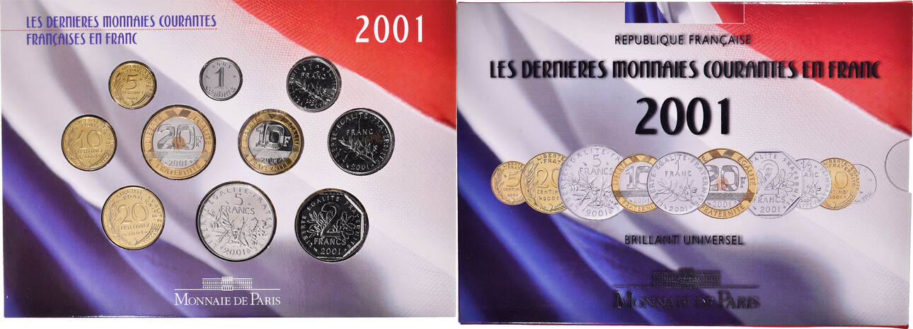 France Coffret 1 c. à 20 frs. 2001 Monnaie de Paris Coin, Monnaie de ...
